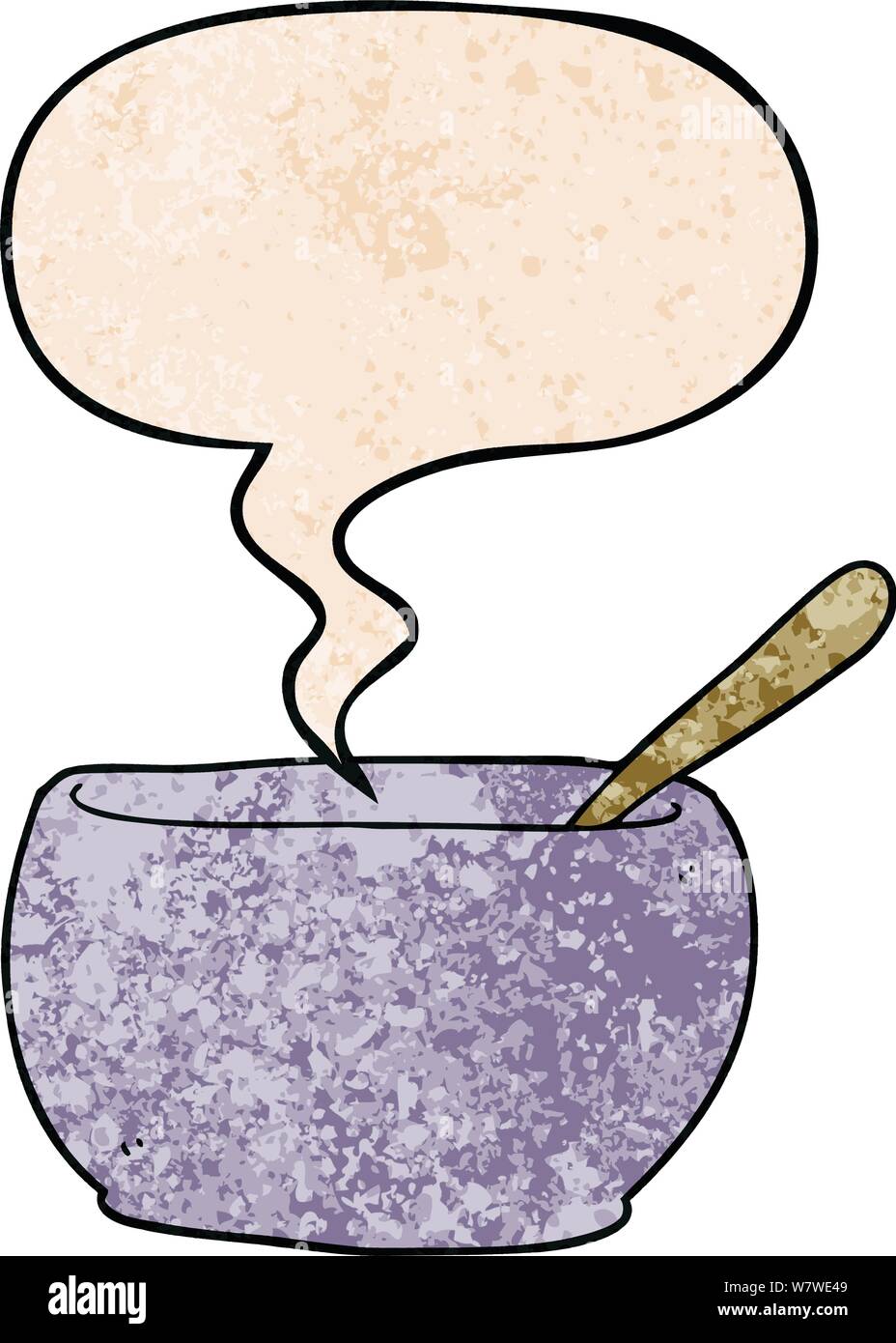 cartoon soup bowl with speech bubble in retro texture style Stock ...