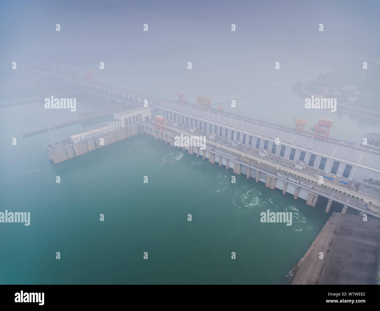 Aerial view of the Gezhouba Dam on the Yangtze River in Yichang city ...