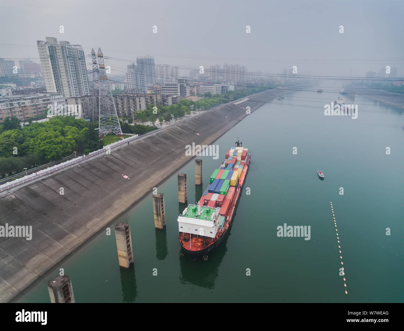 Aerial view of the Gezhouba Dam on the Yangtze River in Yichang city ...