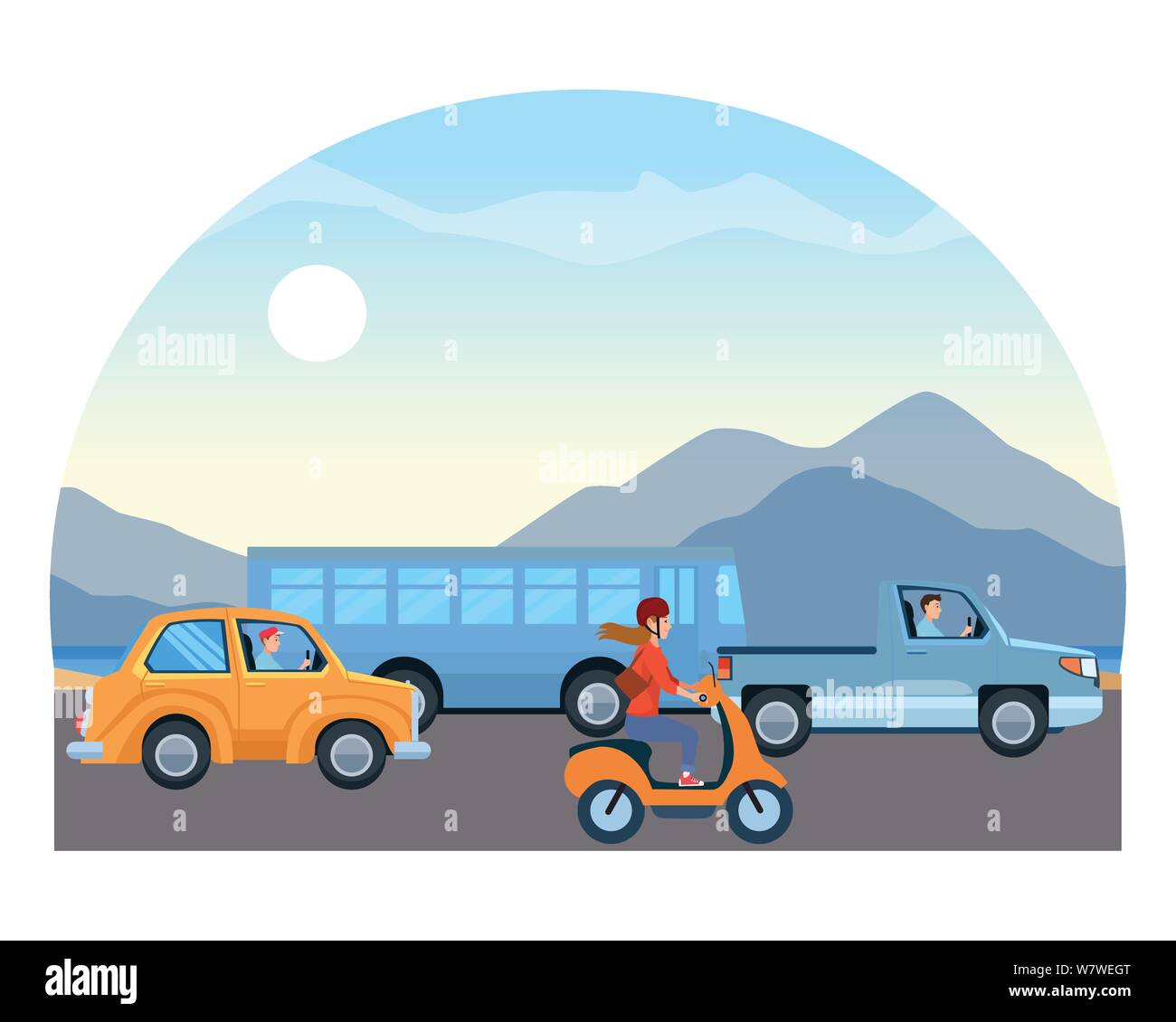 Vehicles and motorcycle with drivers riding Stock Vector Image & Art ...