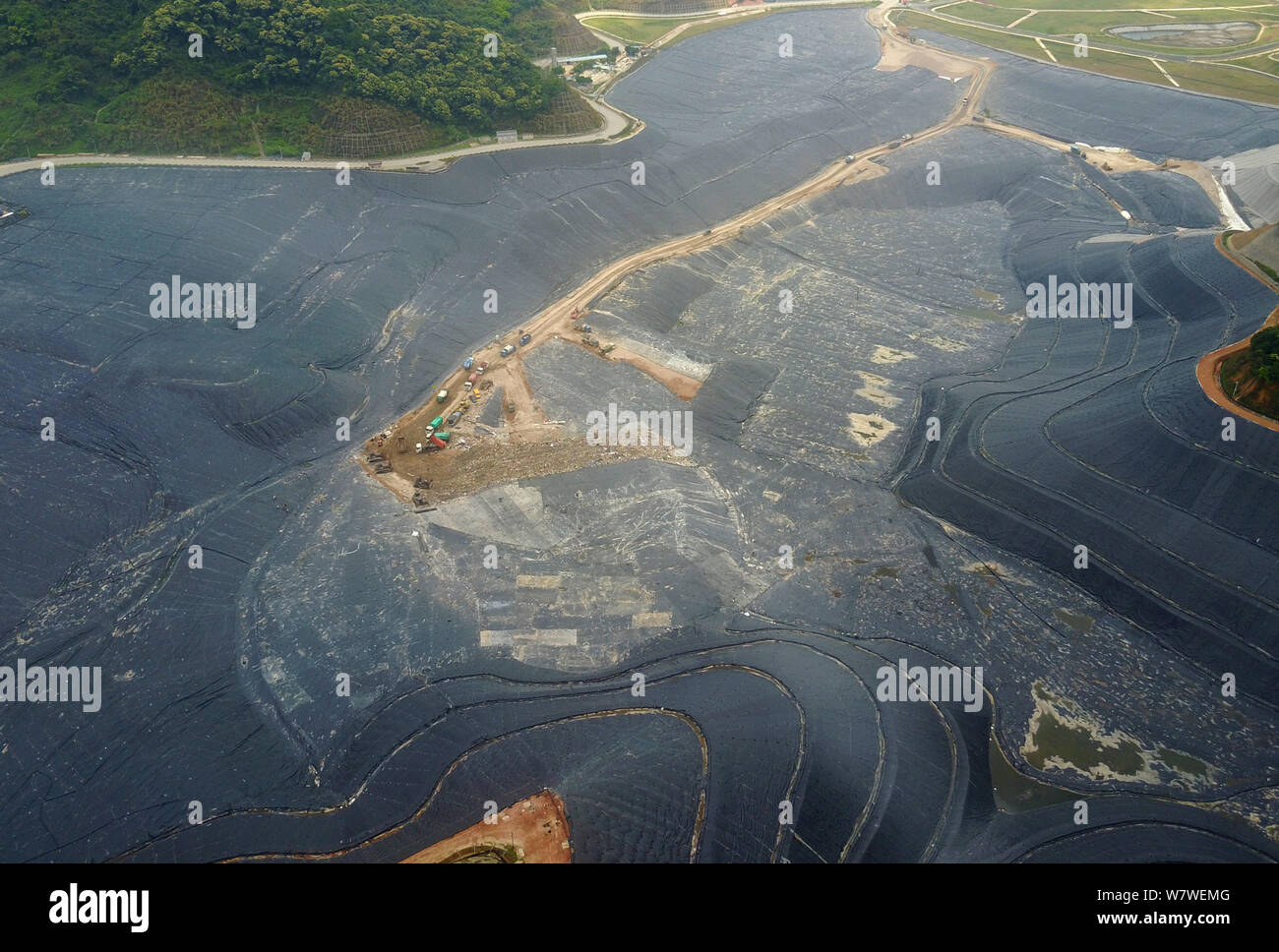 Aerial view of Shenzhen's largest landfill site, Xiaping Solid Waste ...