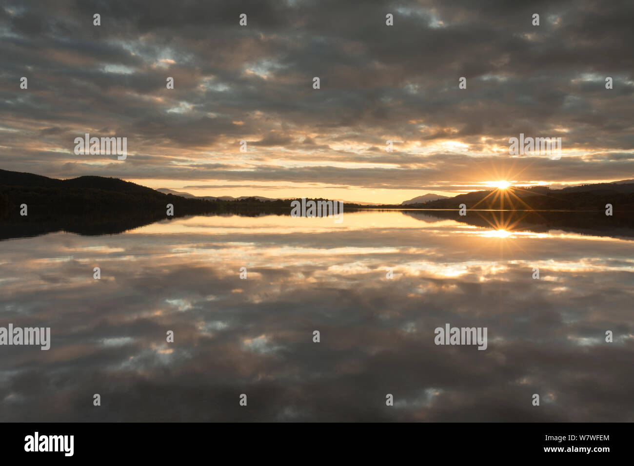 Sunset over Loch Insh, Cairngorms National Park, Scotland, October 2013 ...