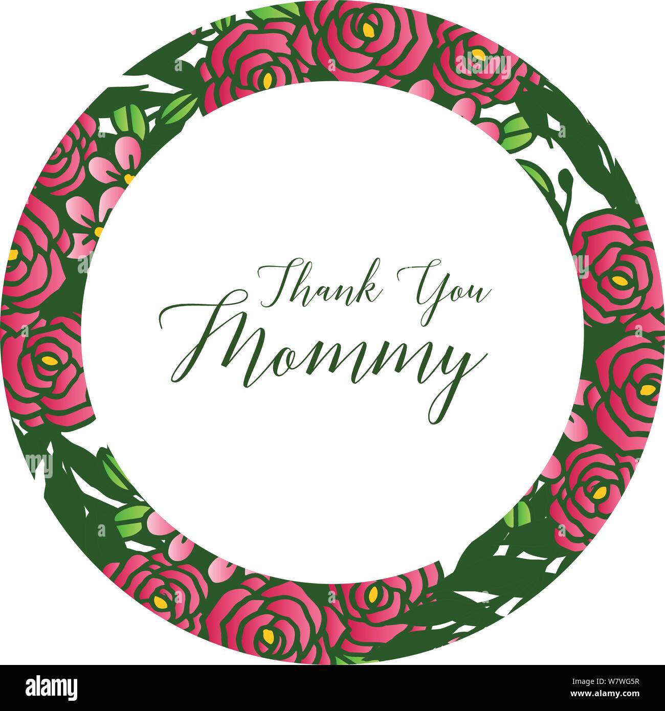 Shape of card thank you mommy, with ornament green leafy wreath frame ...