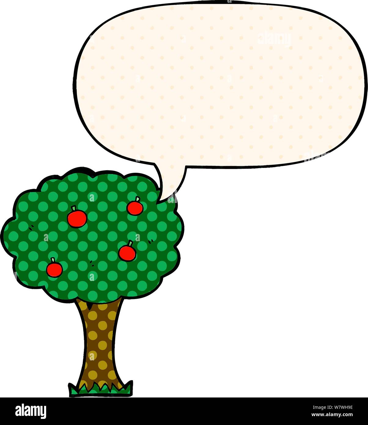 cartoon apple tree with speech bubble in comic book style Stock Vector ...