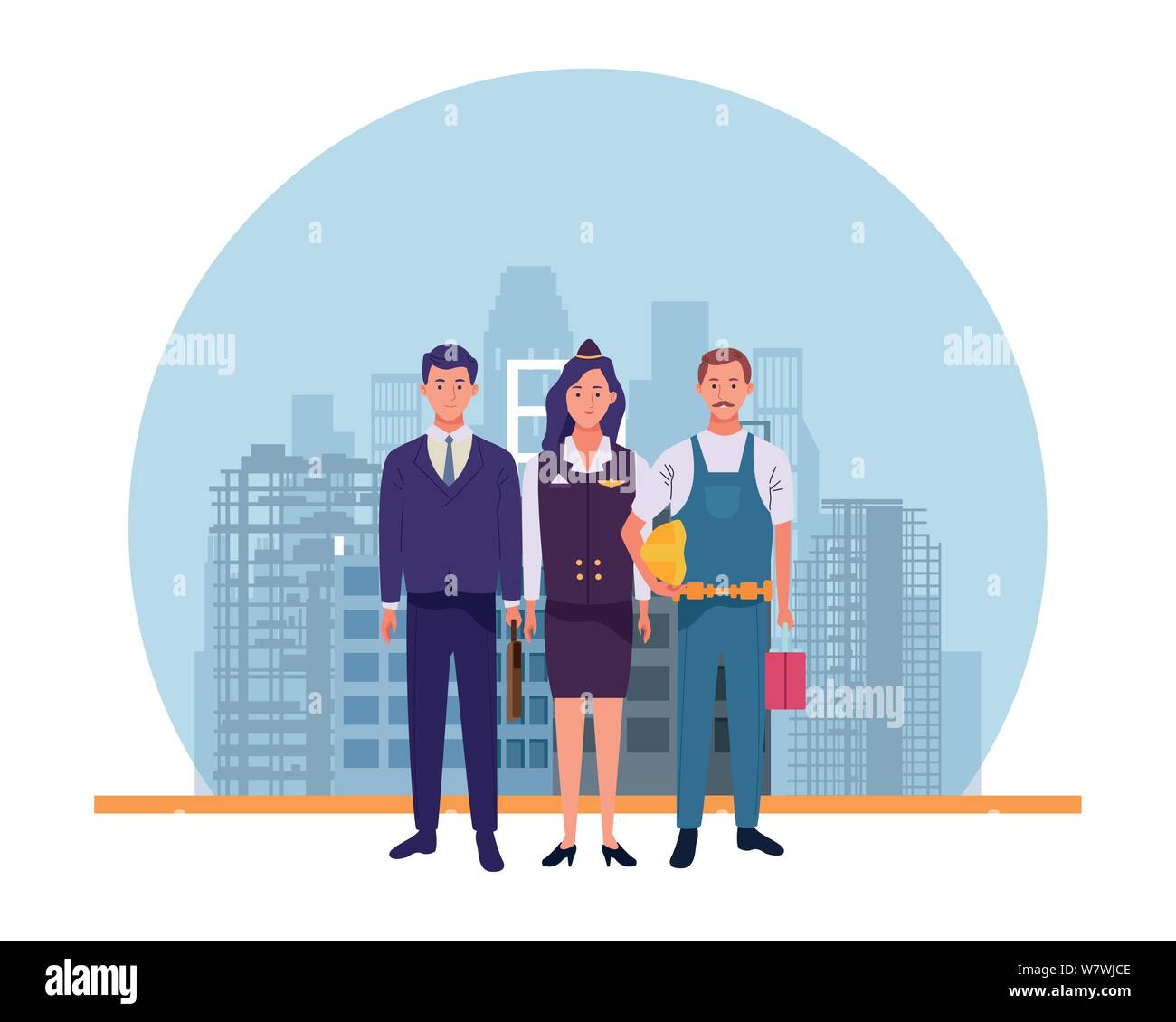 Professionals workers characters smiling cartoons round icon Stock ...