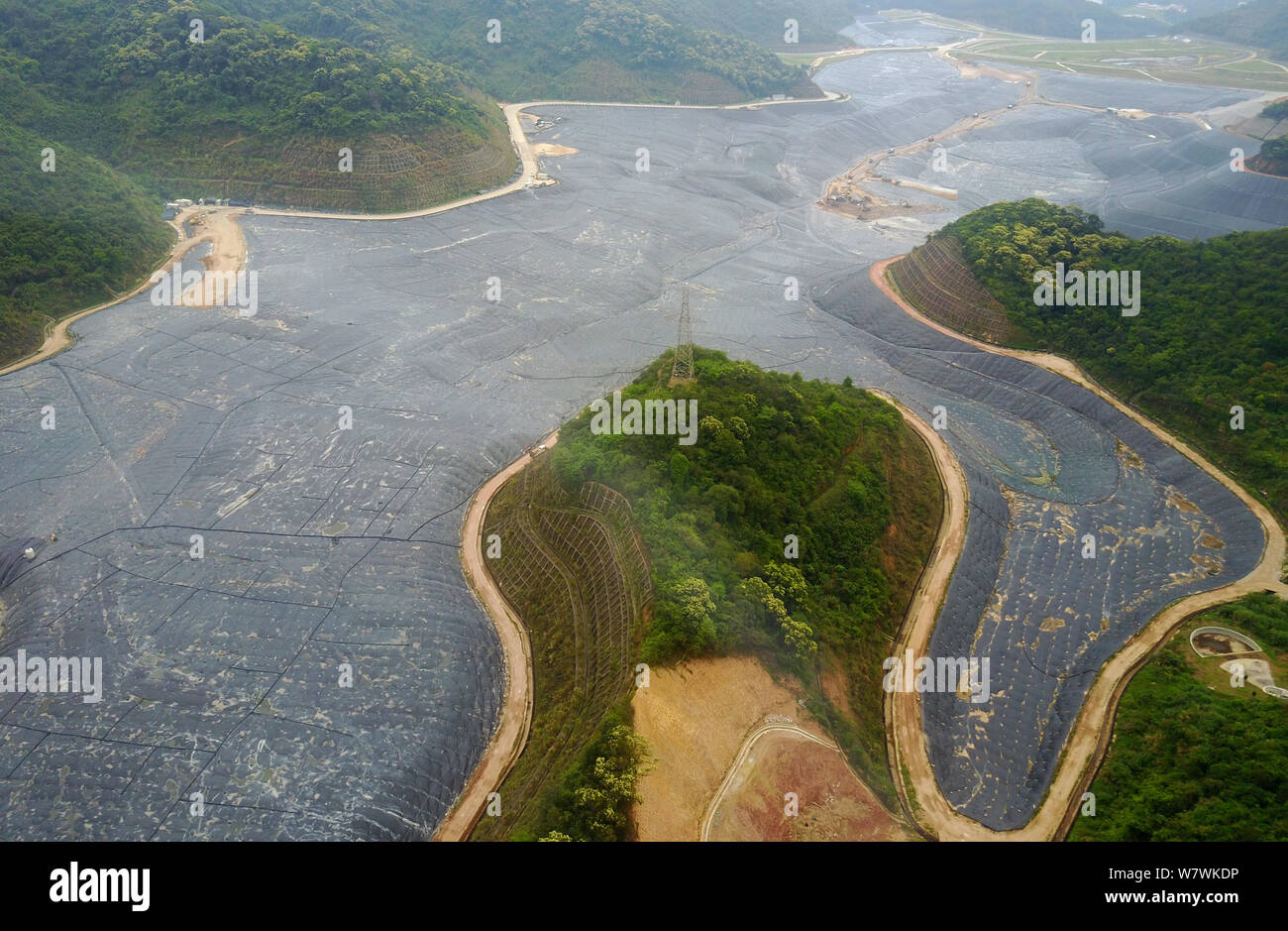 Aerial view of Shenzhen's largest landfill site, Xiaping Solid Waste ...