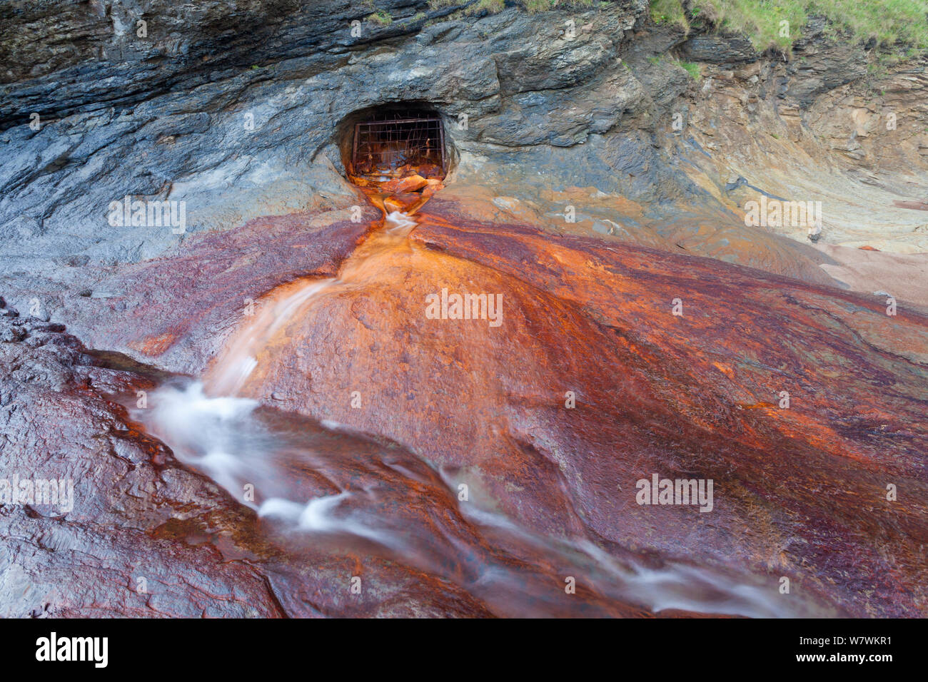 Iron oxide staining from an outfall pipe on a beach, North Berwick ...
