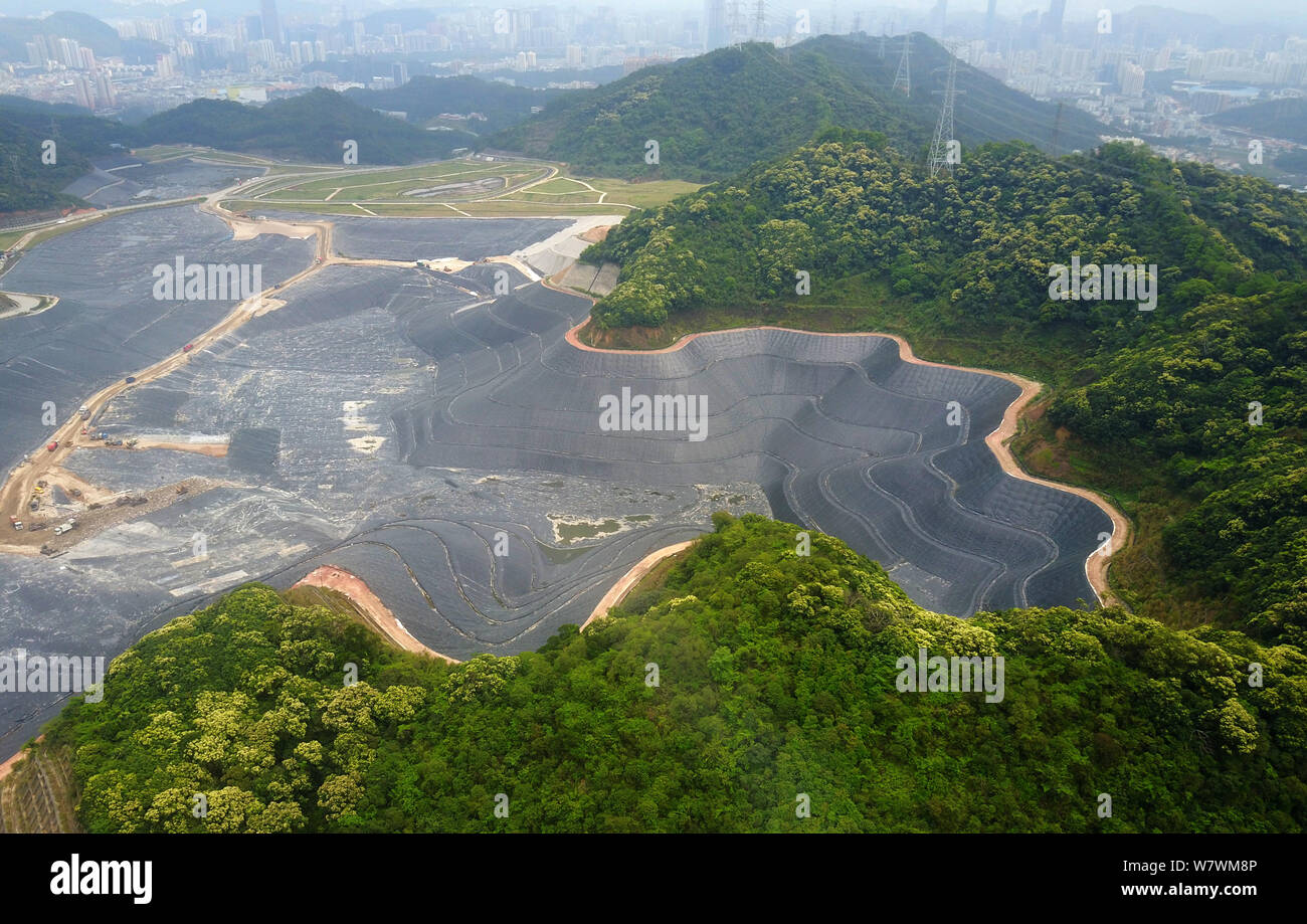 Aerial view of Shenzhen's largest landfill site, Xiaping Solid Waste ...