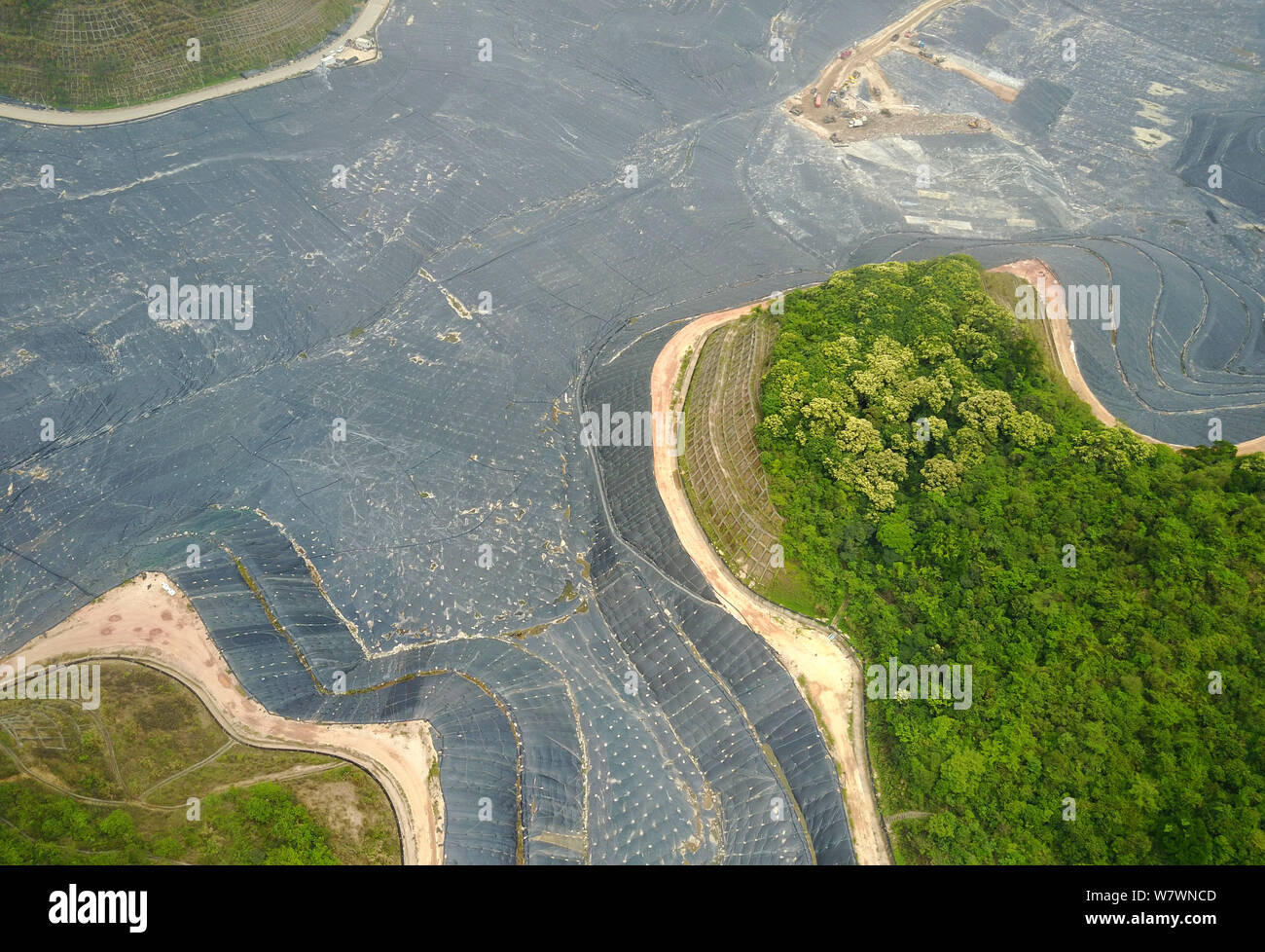 Aerial view of Shenzhen's largest landfill site, Xiaping Solid Waste ...