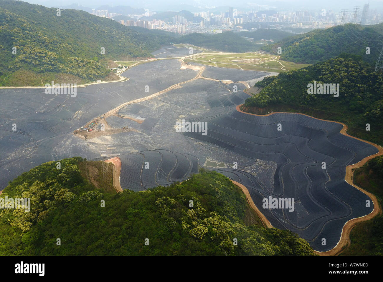 Aerial view of Shenzhen's largest landfill site, Xiaping Solid Waste ...