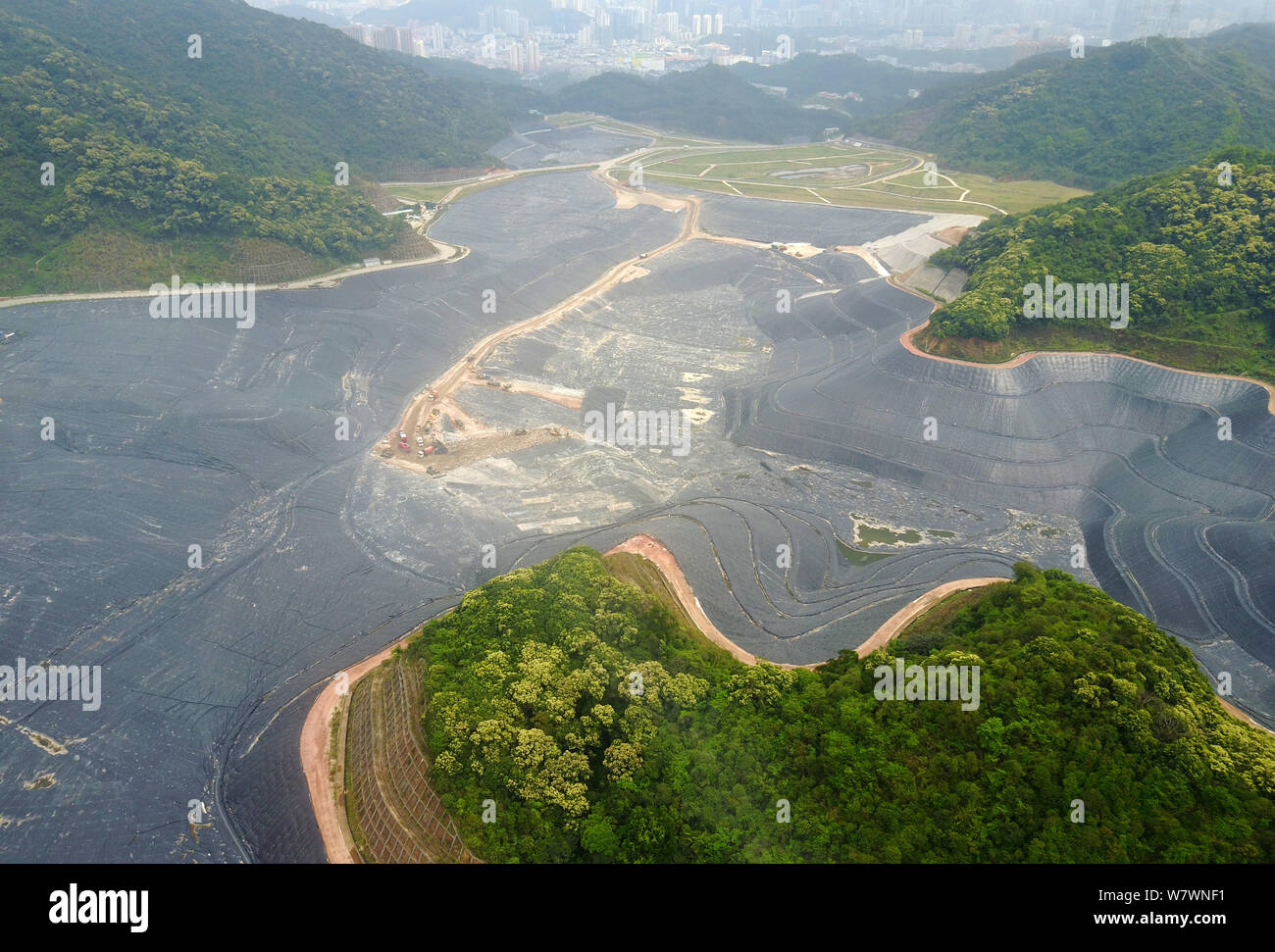 Aerial view of Shenzhen's largest landfill site, Xiaping Solid Waste ...