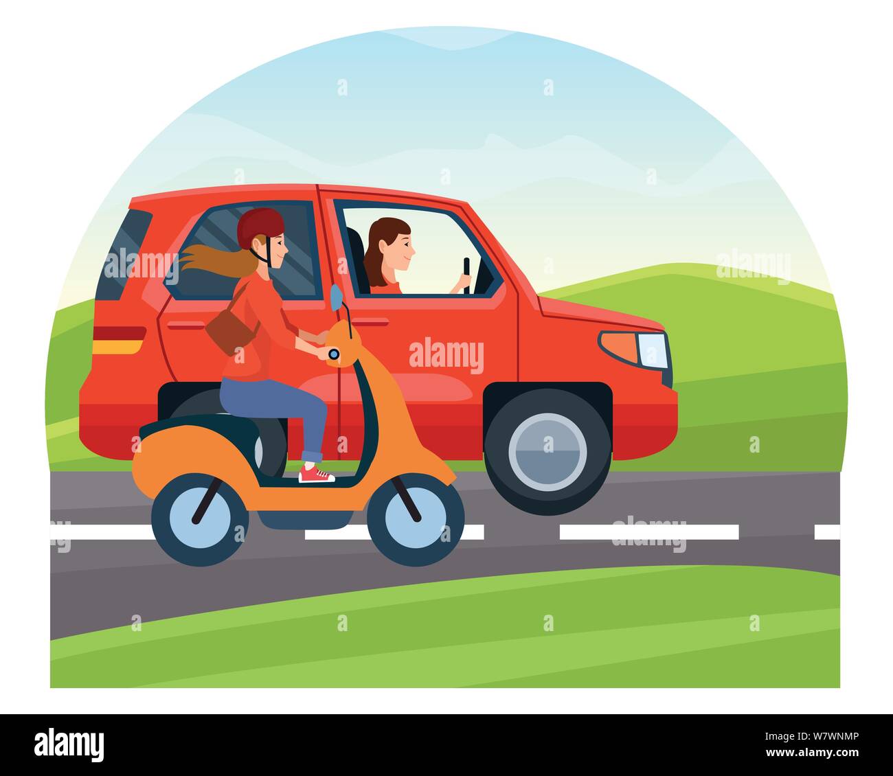 Vehicle and motorcycle with drivers riding Stock Vector Image & Art - Alamy