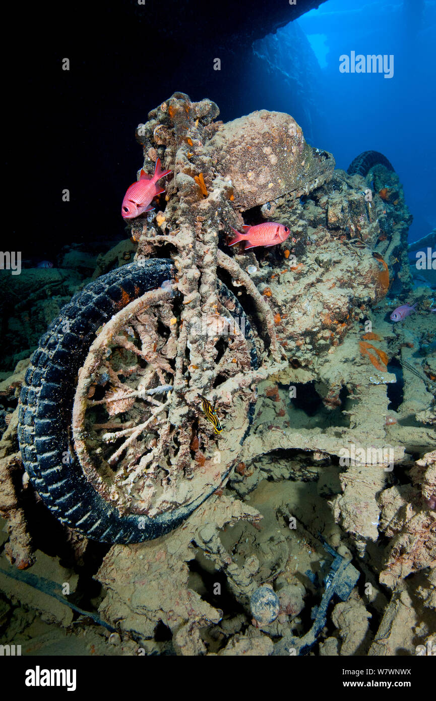 British World War II BSA M20 motorbike inside Hold 2 of wreck of HMS ...