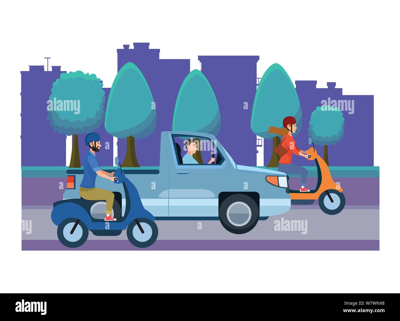 Vehicles and motorcycles with drivers riding Stock Vector Image & Art ...