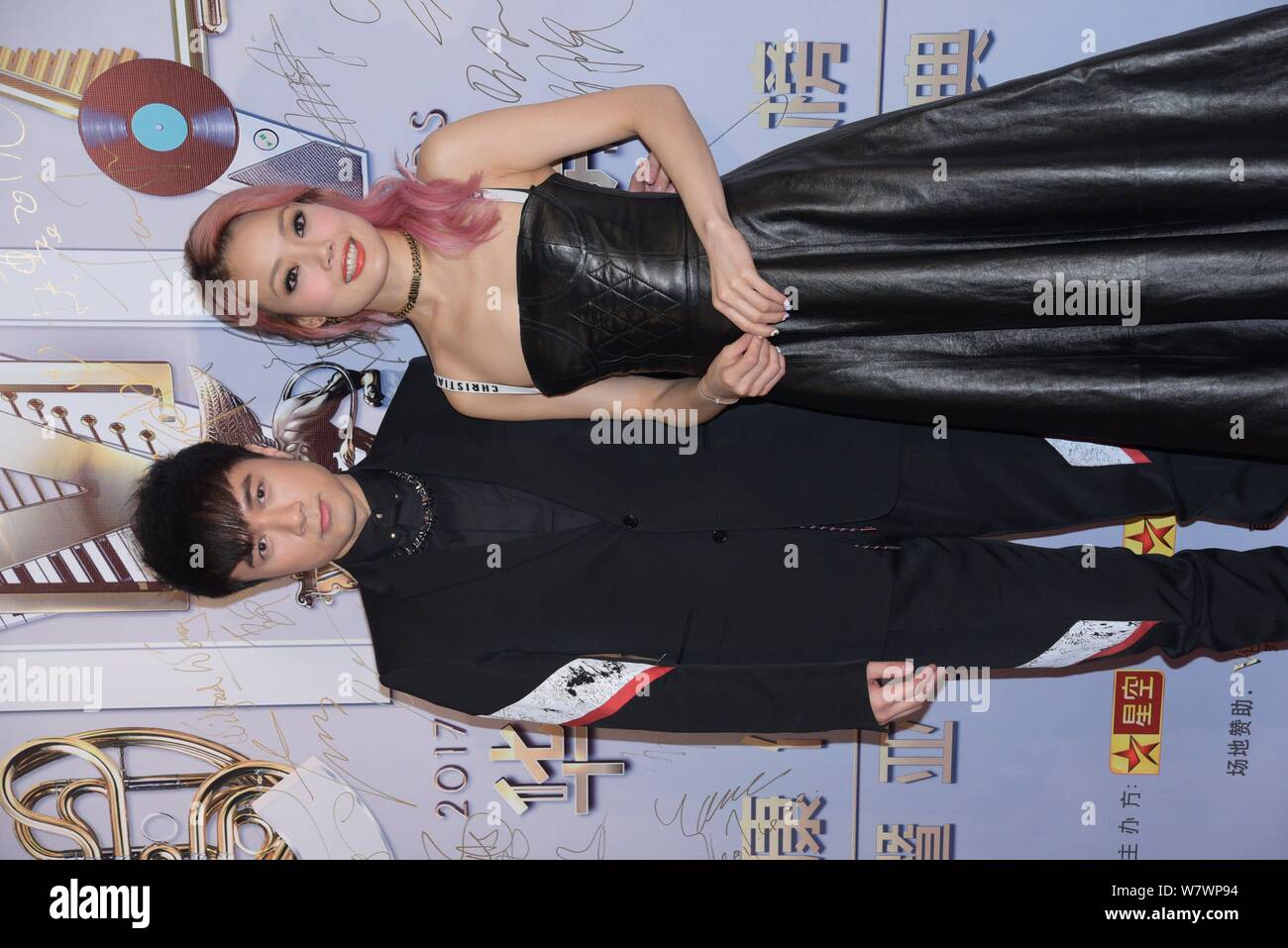 Hong Kong singer and actress Joey Yung, right, and actor and singer Leo ...