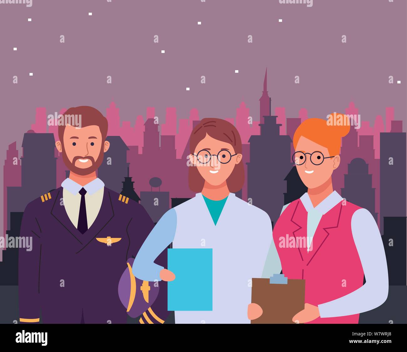 Professionals workers characters smiling cartoons Stock Vector Image ...