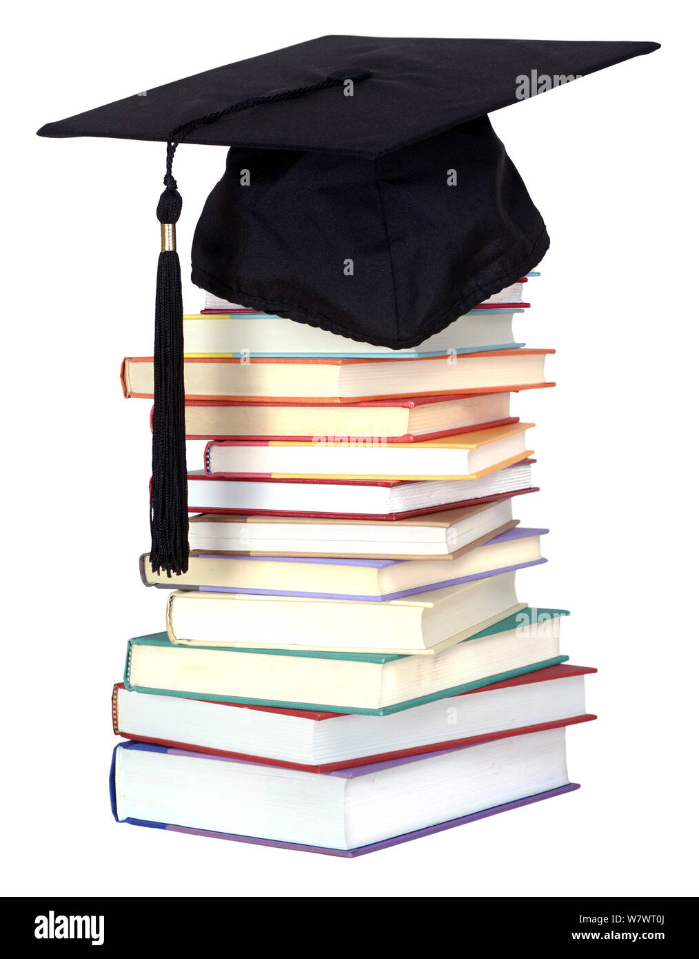 stack of book and graduation cap on white Stock Photo - Alamy