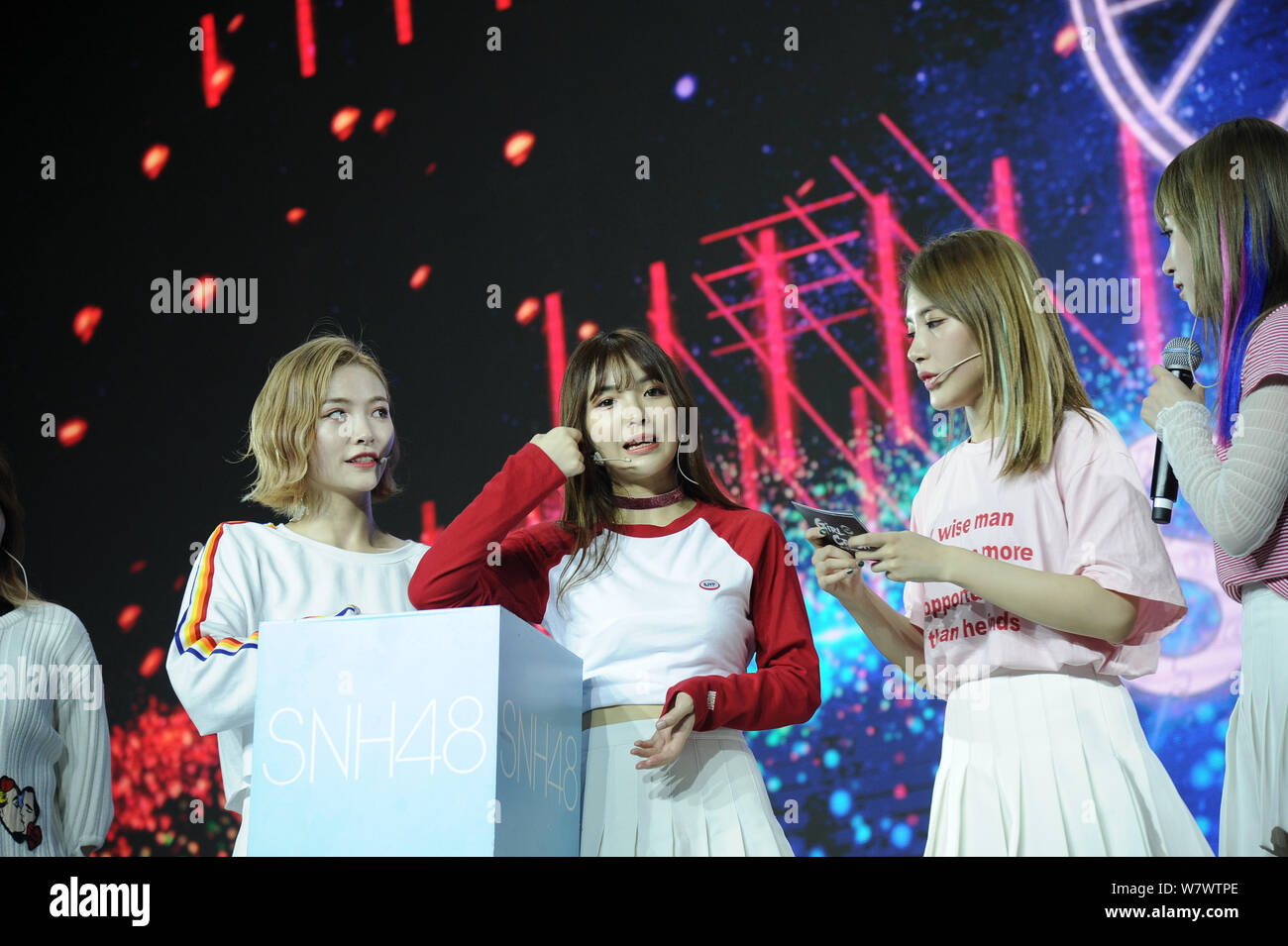 Members of SNH48 7SENSES, sub-unit of Chinese girl group SNH48, perform ...