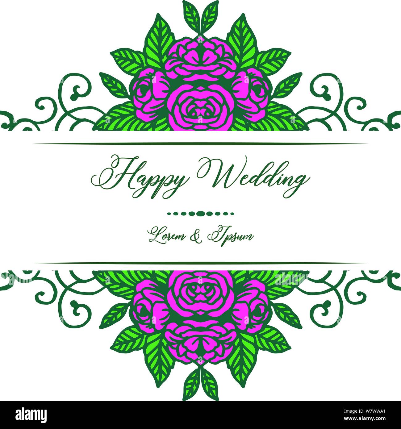 Wallpaper of happy wedding, with design floral frame, isolated on a ...