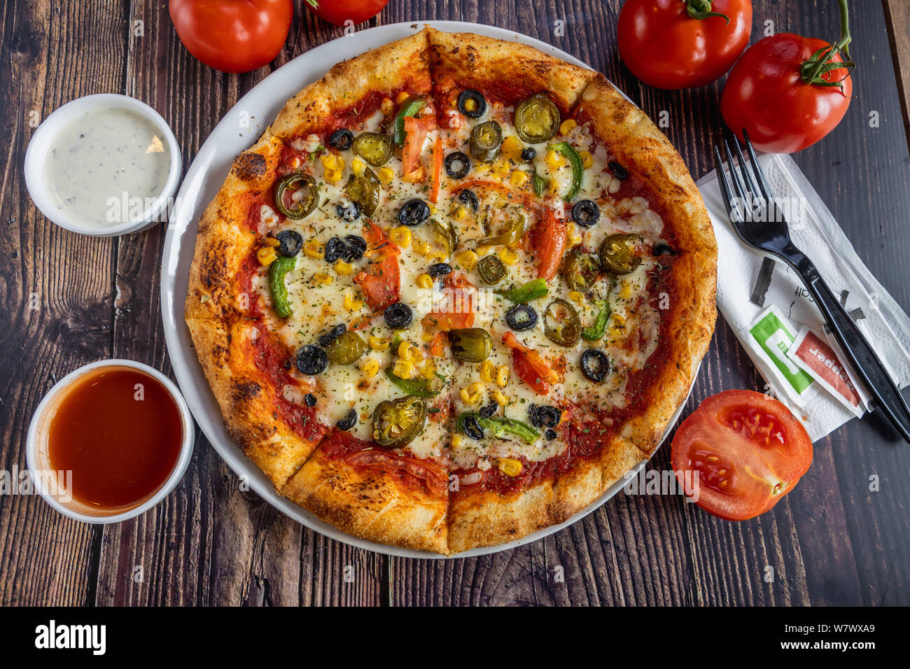 TAKE AWAY FOOD Pizza fish and Chips Stock Photo - Alamy
