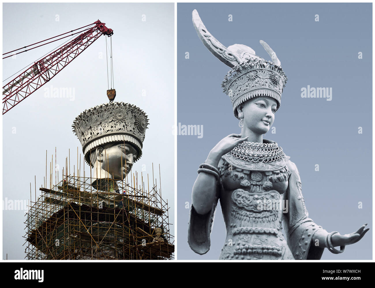 This composite photo shows the construction site and an artist's ...