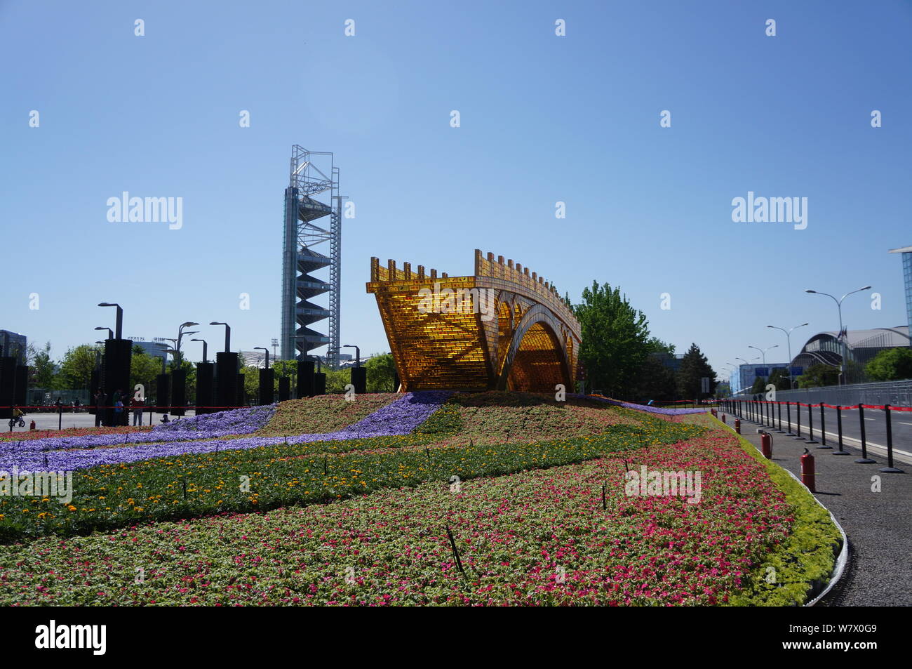 View of the newly built "Silk Road Golden Bridge" at Beijing Olympic ...