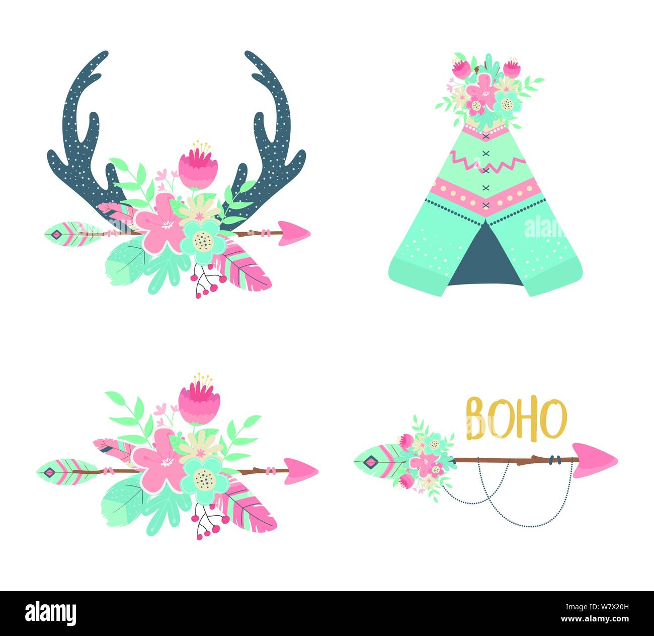set of decorations boho style vector illustration design Stock Vector ...