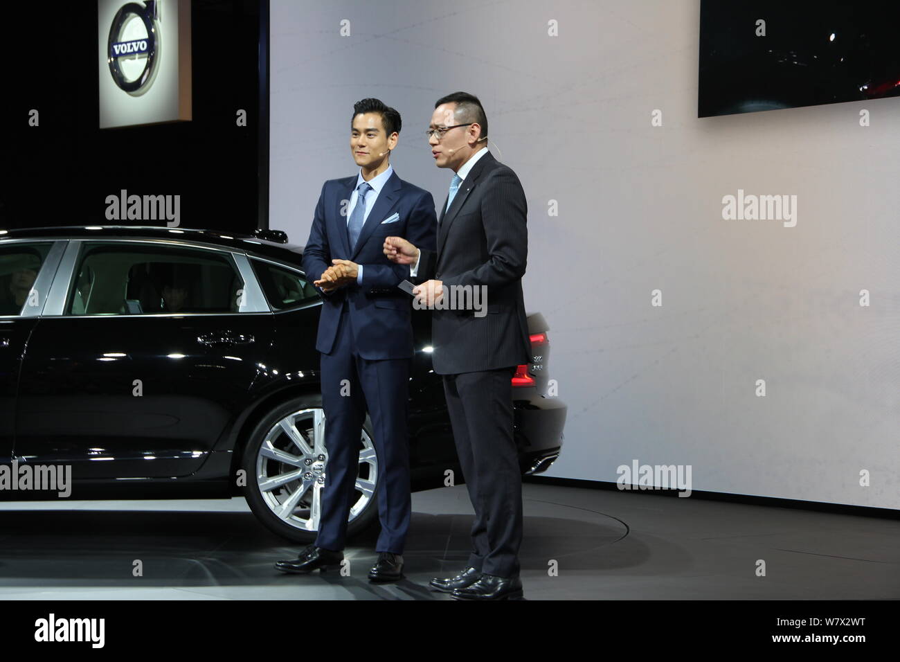 Taiwanese actor Eddie Peng, left, and Xiaolin Yuan, senior vice ...