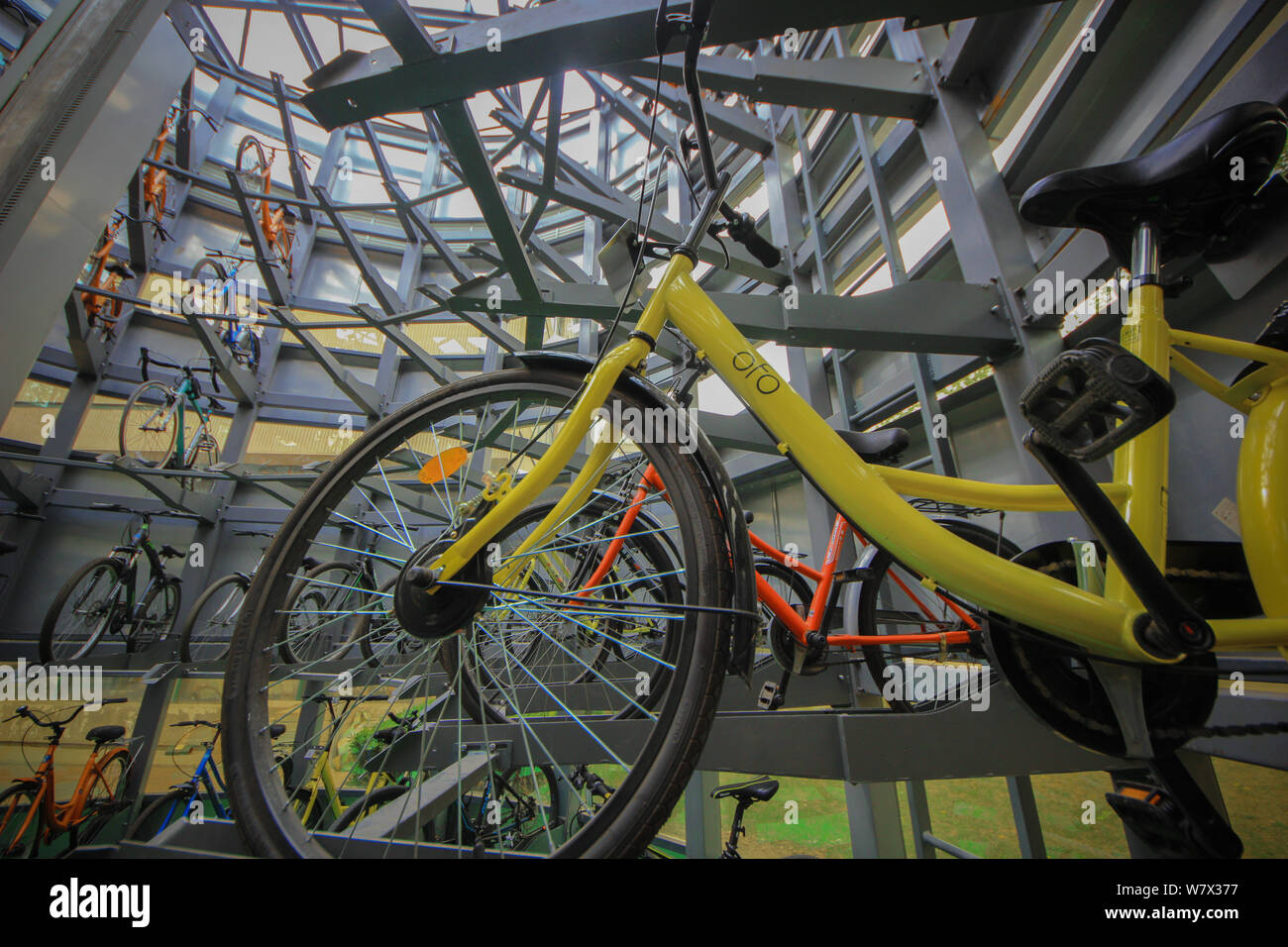 Inside view of the automatic bicycle parking system using ID or student ...