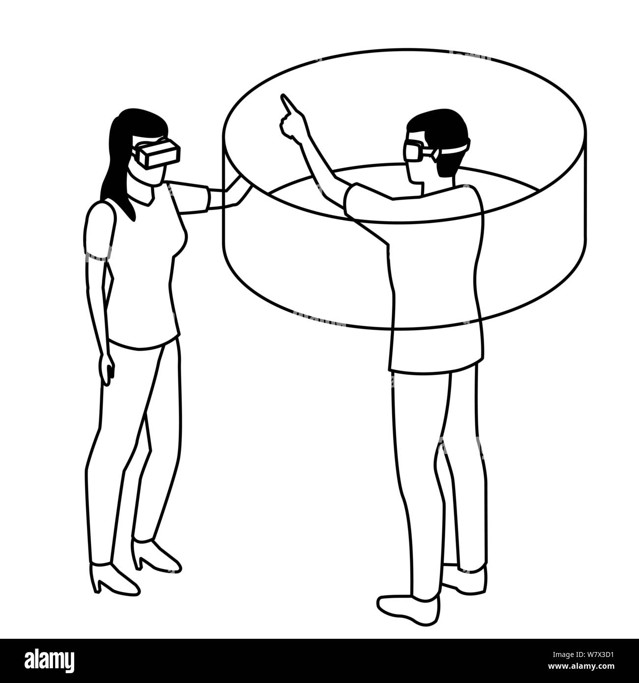 virtual reality technology experience cartoon in black and white Stock ...