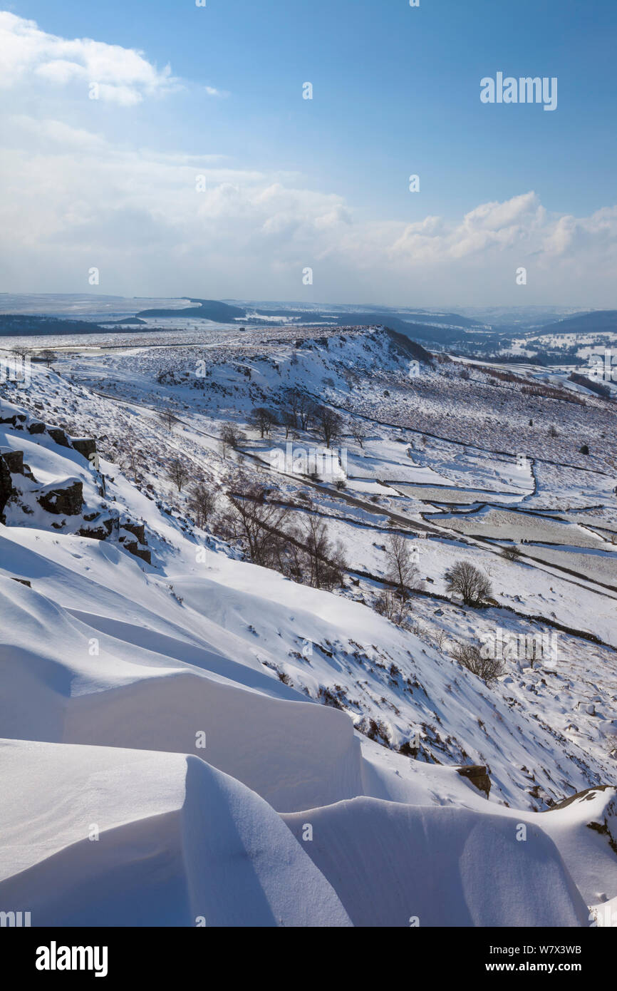 Curbar Edge looking towards Baslow Edge, with huge snow drifts in the ...