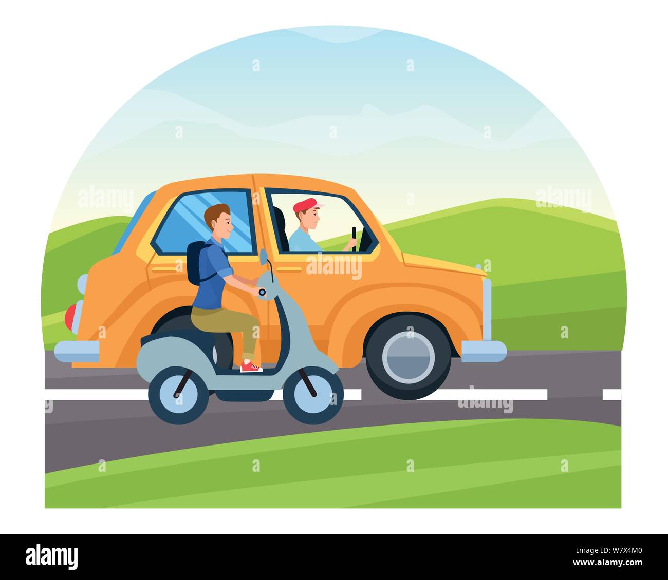 Vehicle and motorcycle with drivers riding Stock Vector Image & Art - Alamy
