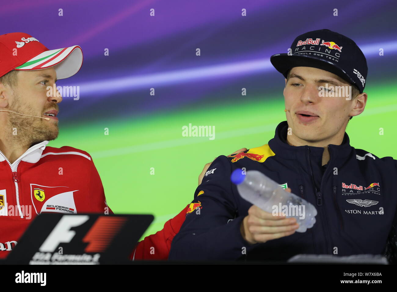 German F1 driver Sebastian Vettel of Ferrari, left, and Dutch F1 driver ...