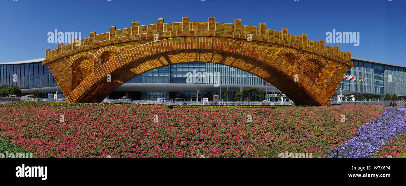 View of the newly built "Silk Road Golden Bridge" at Beijing Olympic ...