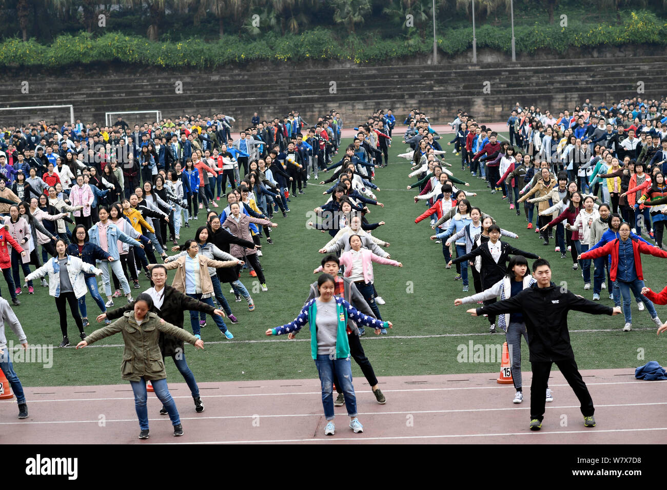 Chinese students practice street dance acts during class break on the ...