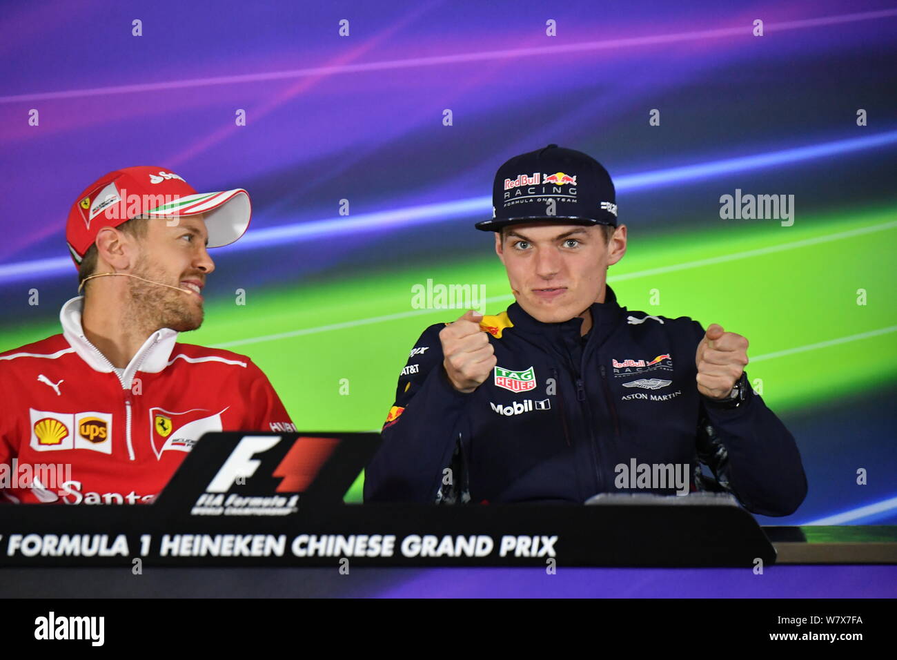 German F1 driver Sebastian Vettel of Ferrari, left, and Dutch F1 driver ...