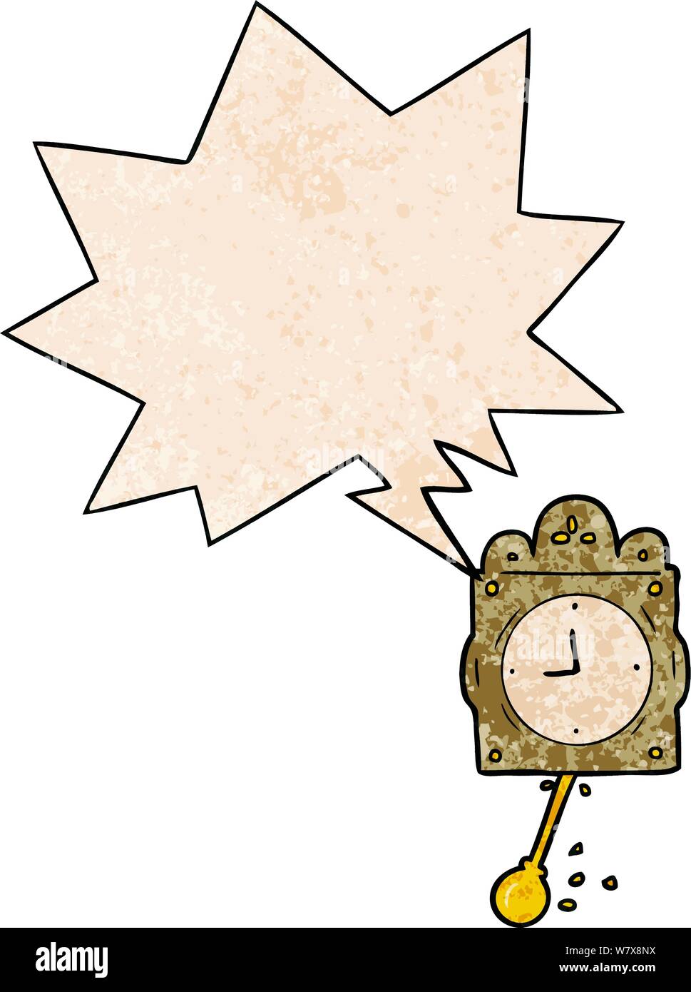 cartoon ticking clock with pendulum with speech bubble in retro texture ...