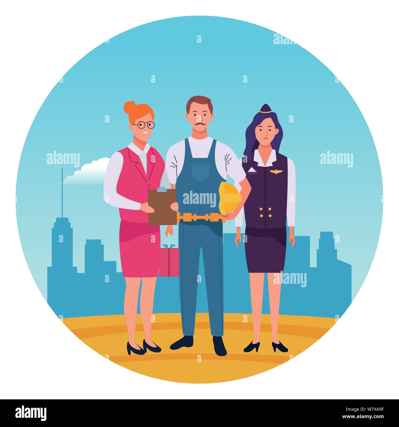 Professionals workers characters smiling cartoons round icon Stock ...