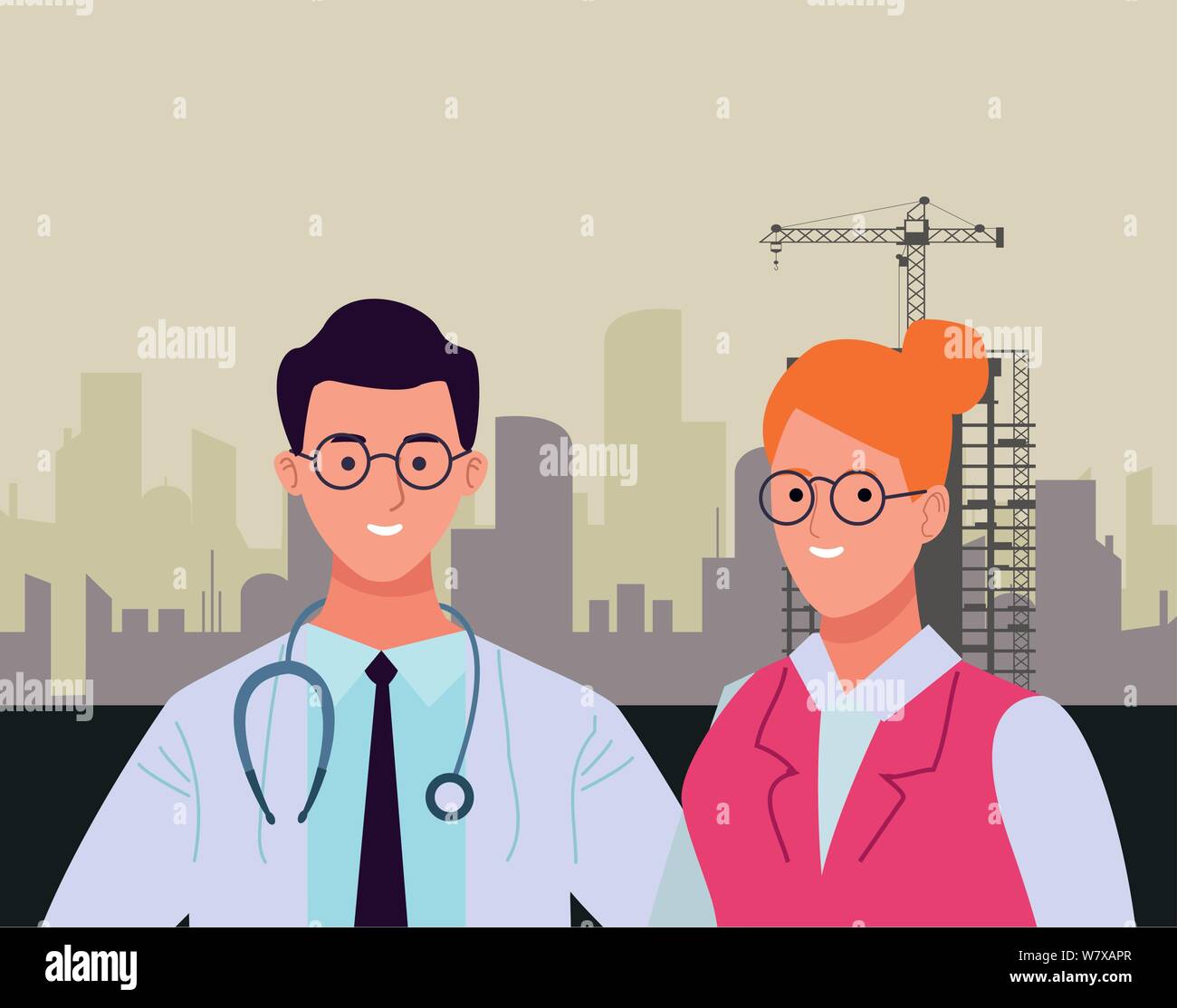 Professionals workers couple smiling cartoons Stock Vector Image & Art ...