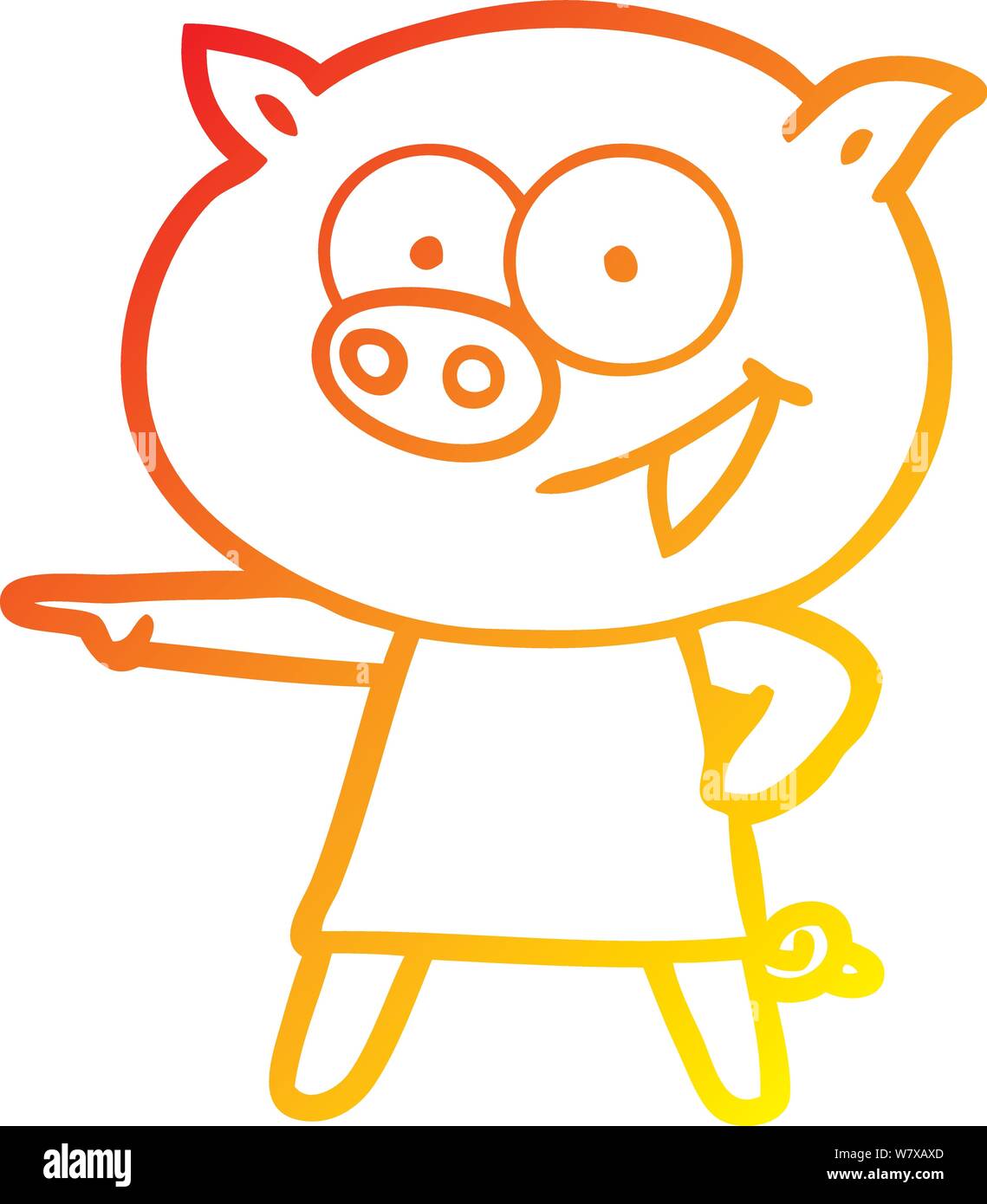 warm gradient line drawing of a cheerful pig in dress pointing cartoon ...