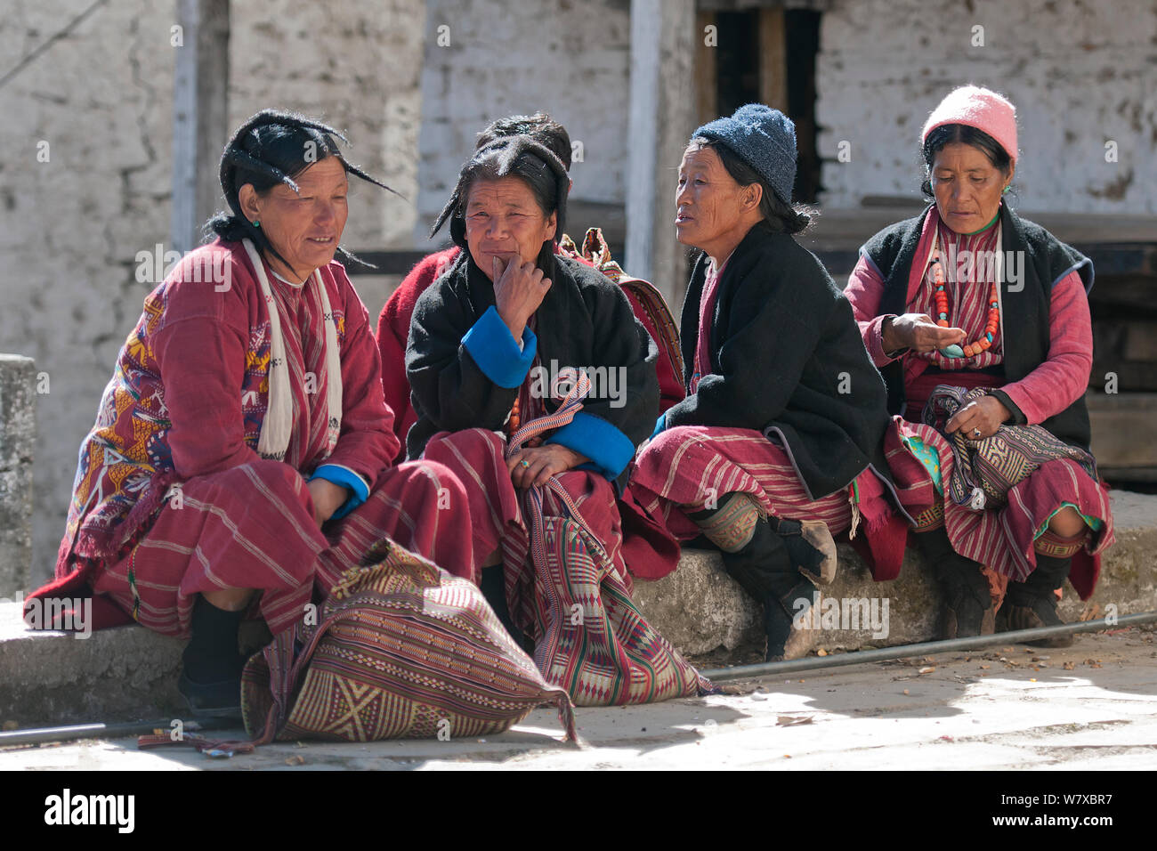 Ladies in traditional Mompa tribe dress (typical head dress made from ...