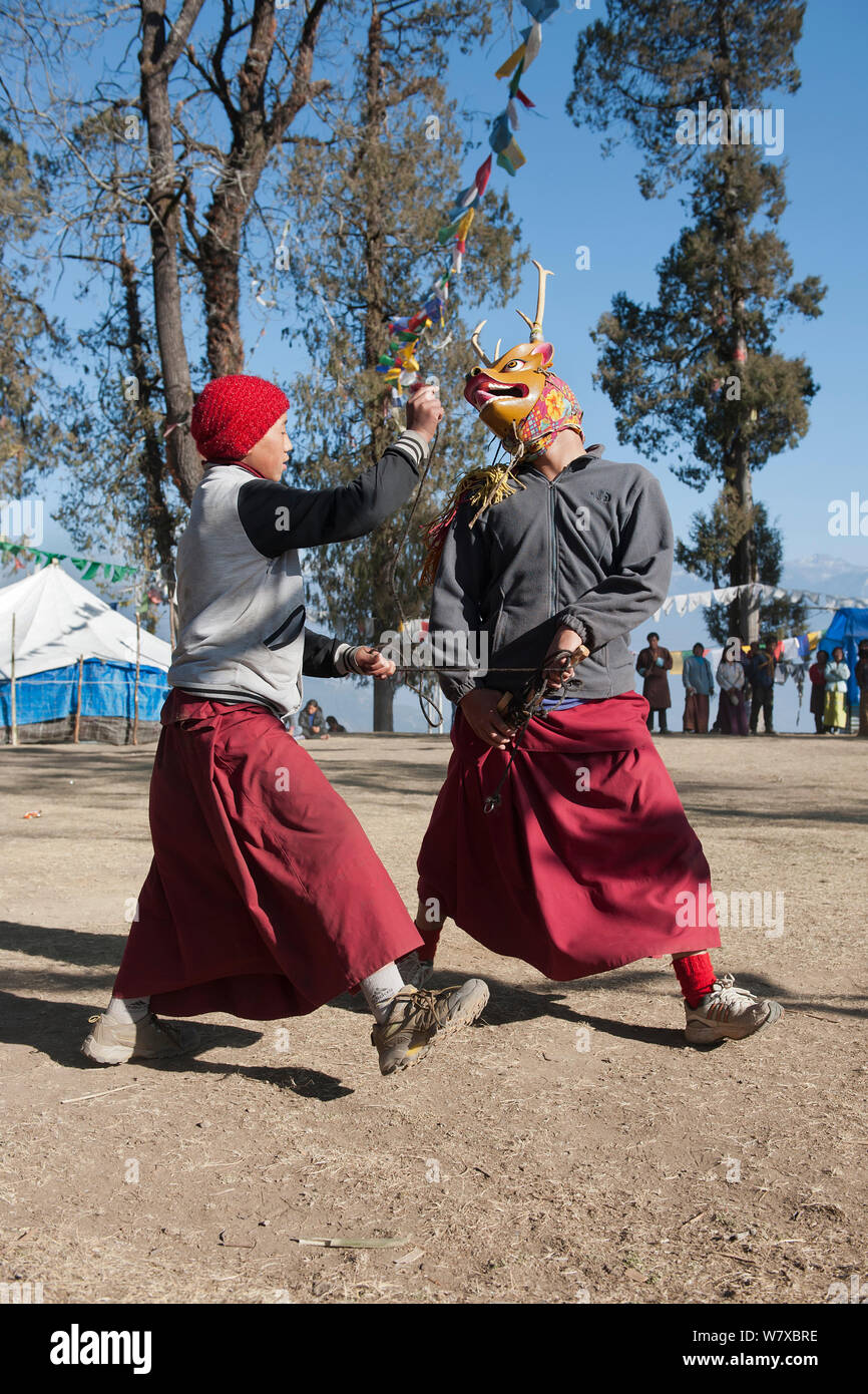 Monks rehearsing dance the day before the Torgya festival. Galdan Namge ...