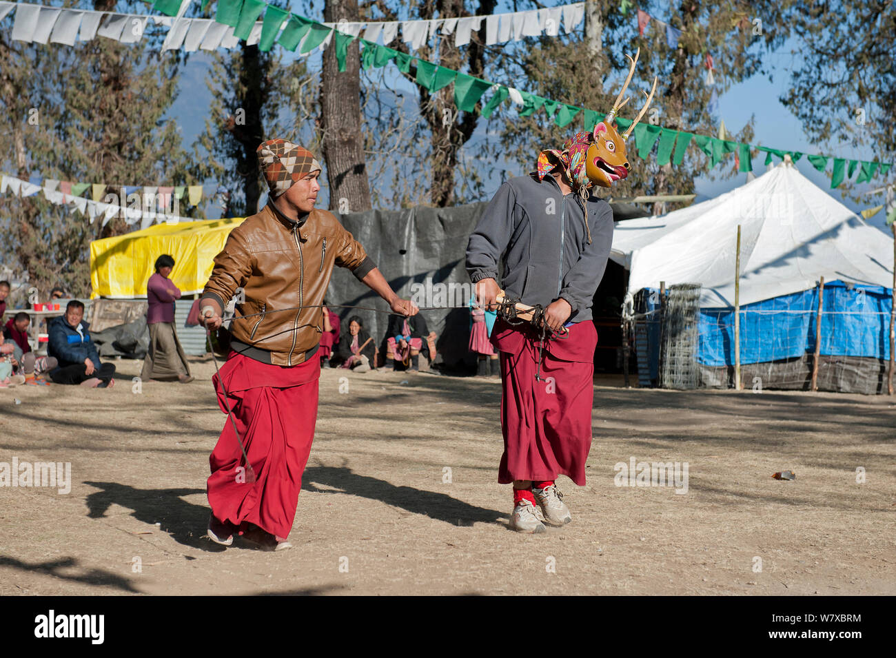 Monks rehearsing dance the day before the Torgya festival. Galdan Namge ...