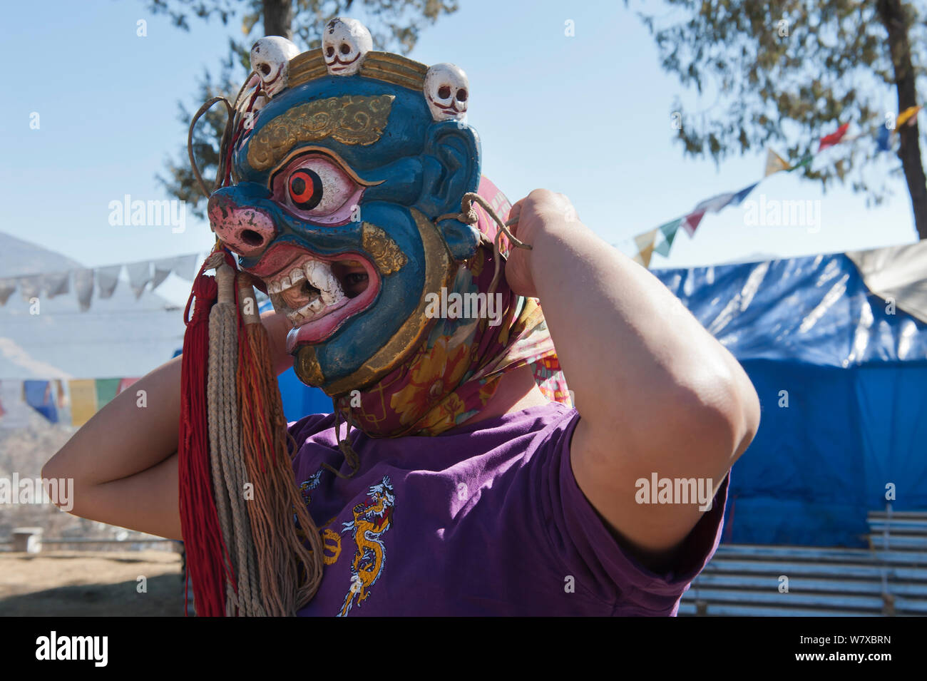 Monks preparing themselves for the dance rehearsal, the day before the ...
