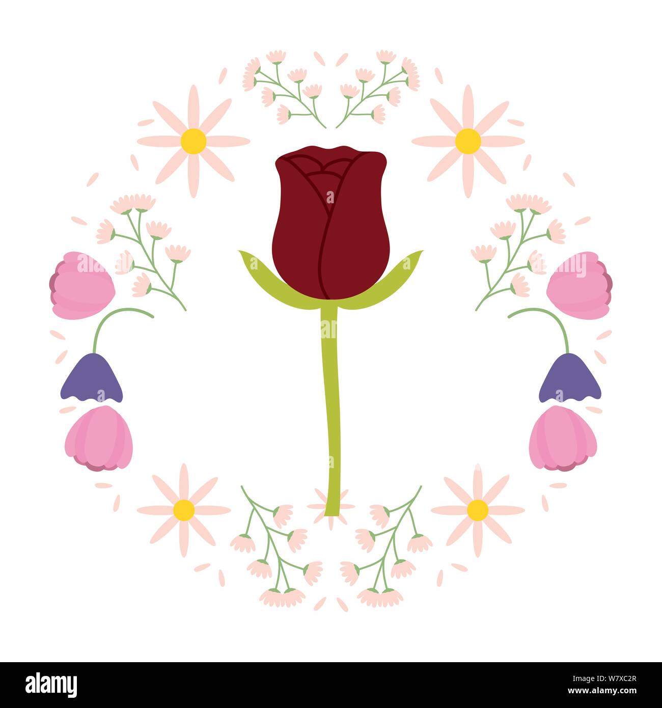 rose flower garden with floral wreath vector illustration design Stock ...