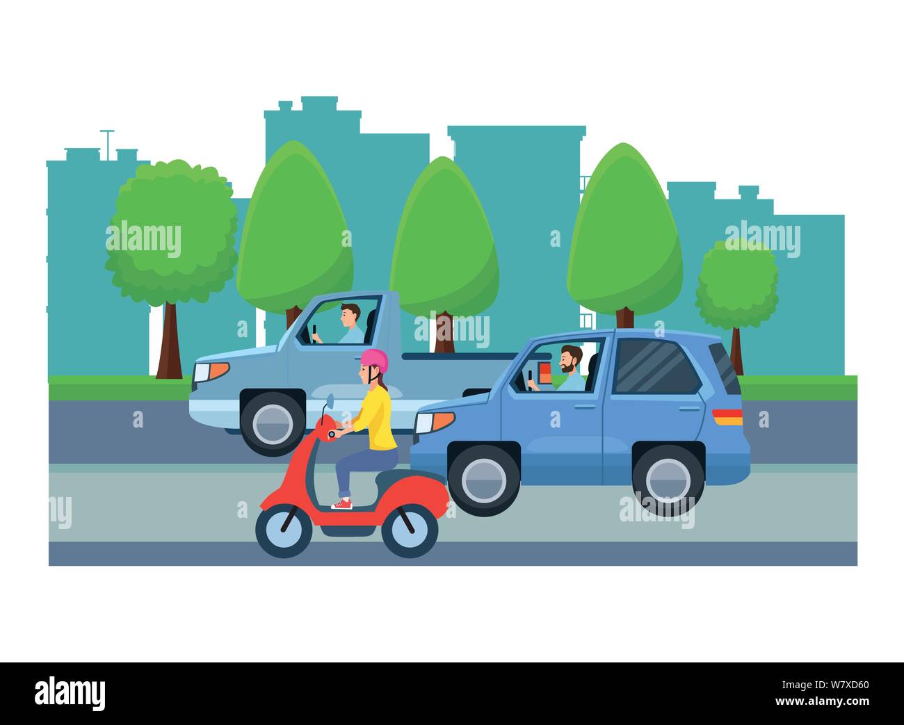 Vehicles and motorcycle with drivers riding Stock Vector Image & Art ...