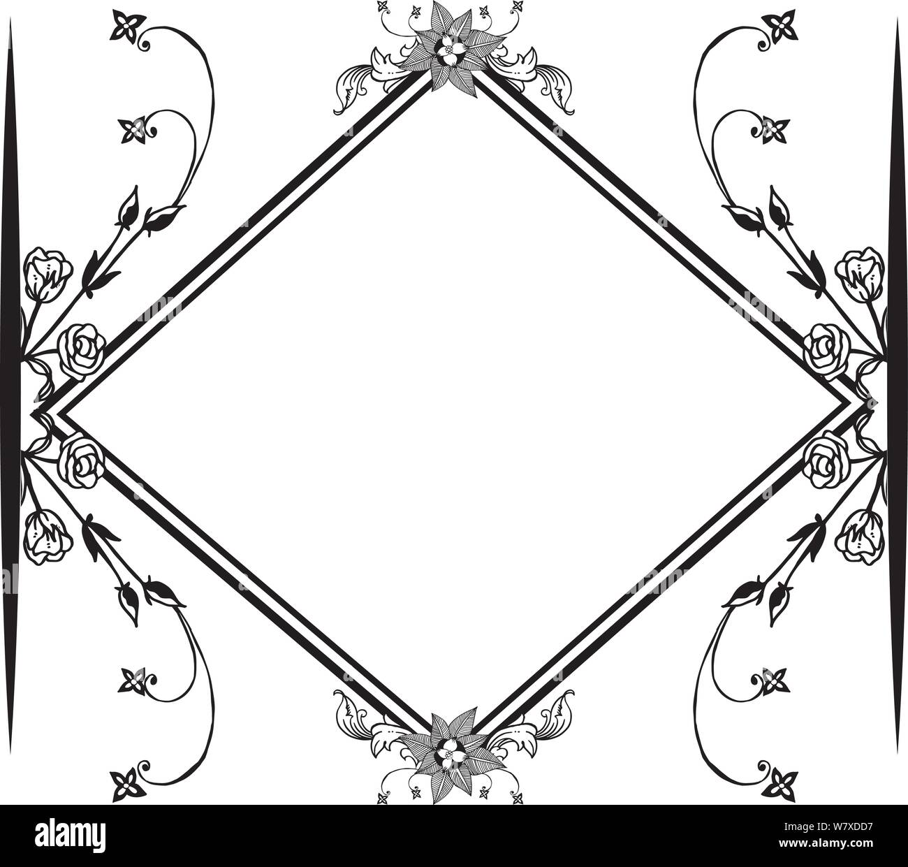 Design ornament floral frame, pattern black and white, template of card ...
