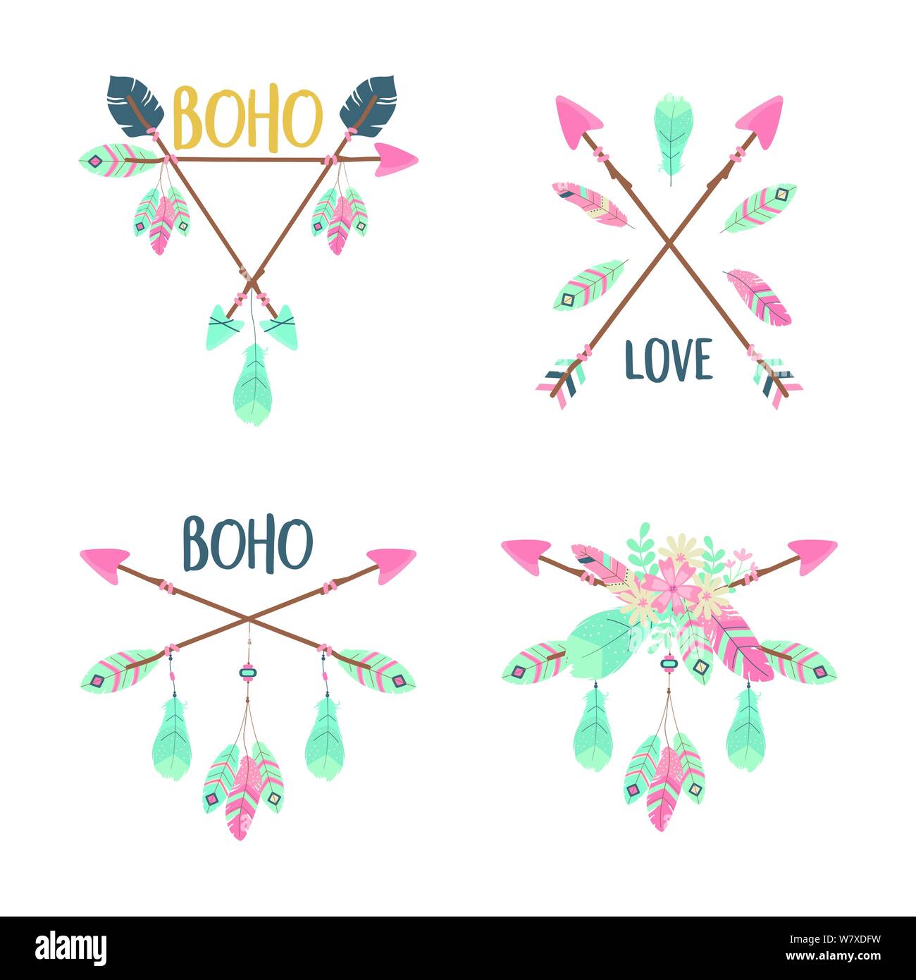 set of decorations boho style vector illustration design Stock Vector ...