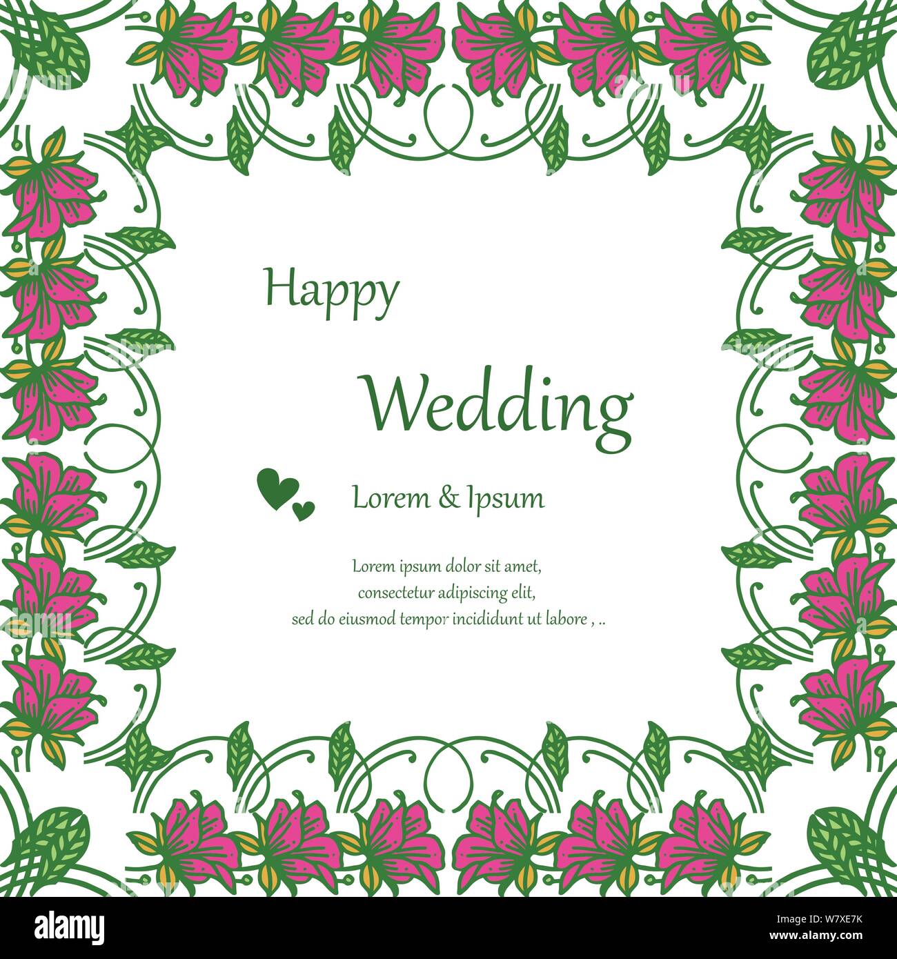 Template happy wedding, design elegant flower frame, isolated on a ...