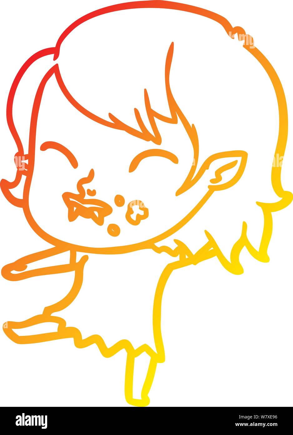 warm gradient line drawing of a cartoon vampire girl with blood on ...